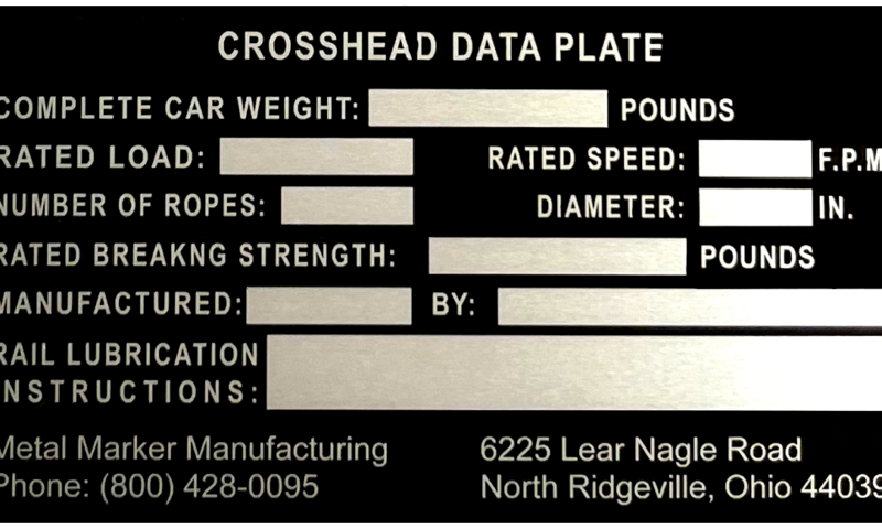 Elevator Data Tags for Safety & Compliance | Metal Marker Mfg
